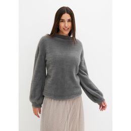 bonprix Oversize-Pullover mit tiefem R&uuml;ckenausschnitt, grau, Viskose