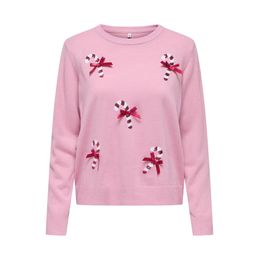Only Pullover 'ONLXMAS SHINE' Damen Gr&ouml;&szlig;e S rosa / weinrot / wei&szlig;