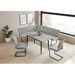 Eckbankgruppe OTTO HOME "Stevian", grau, grau,, Struktur (100% Polyester), Bank Recamiere links, FSC-zertifizierter Holzwerkstoff, Keramik, Metall, Polyester, Polywood, Sitzmöbel-Sets, Holz, Strukturstoffbezug, Freischwingerstühle, gesteppten Bänken