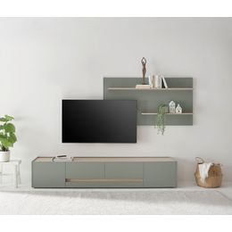 Wohnwand Inosign "City/Giron, moderne Anbauwand, Komplettset in vielen Farben verfügbar", grün aloe, B:300cm H:180cm T:45cm, Holzwerkstoff, Kastenmöbel-Sets, enthält ein Lowboard & ein Wandboard