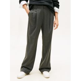Anzughose Tommy Hilfiger "FLANNEL RELAXED STRAIGHT PANT", Damen, Gr. 46, N-Gr, mid grau heather, Web, Obermaterial: 65% Polyester, 32% Viskose, 3% Elasthan, meliert, relaxed fit, Hosen