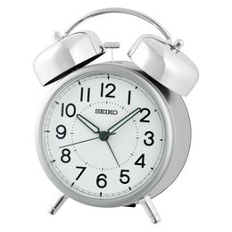 Quarzwecker Seiko, silberfarben, Wecker, Glockenwecker, Schlafzimmer, durchlaufende Sekunde, Beleuchtung