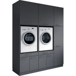 Mehrzweckschrank-Set LAUNDREEZY "Laundreezy, 6-tlg. Mehrzweckschrank-Set B/H/T 186/238/68 cm", anthrazit matt, B:186cm H:238cm T:68cm, Holzwerkstoff, Kastenmöbel-Sets, Breite 186 cm, Soft-Close-Funktion für Türen