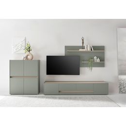 Wohnwand Inosign "City/Giron, moderne Anbauwand, Komplettset in vielen Farben verfügbar", grün aloe, B:360cm H:180cm T:45cm, Holzwerkstoff, Kastenmöbel-Sets, enthält ein Lowboard, ein Highboard & ein Wandboard