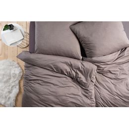 Bettwäsche Estella "TAKOMA", grau (taupe), B/L: 155cm x 200cm, 1 Stk., 1 Stk., Mako-Interlock-Jersey, B/L: 80cm x 80cm, 2 Stk., Mako-Interlock-Jersey, Obermaterial: 100% Baumwolle, Bettwäsche, ABSOLUT BÜGELFREI