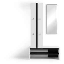 Kompaktgarderobe ByLiving "Dielen - Set Nante", weiß, schwarz, B:100cm H:186cm T:40cm, FSC-zertifizierter Holzwerkstoff, Glas, Kunststoff, Metall, Schränke, maximale Ordnung auf wenig Fläche mit Spiegel, Kleiderstange und Haken