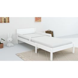 Kinderbett OTTO HOME "Hero, Massivholzbett, ausziehbar von 140 bis 200 cm, FSC", weiß, B:98,5cm H:62cm L:147cm, Betten, massive Kiefer, mit Lattenrost, zeitlose Optik, Rausfallschutz