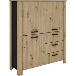 Vitrine ByLiving "Highboard Faro", artisan eiche, schwarz, B:120cm H:137cm T:40cm, FSC-zertifizierter Holzwerkstoff, Kunststoff, Metall, Schränke, 3 Türen und 3 Schubkästen für maximale Ordnung, verschiedene Farben.