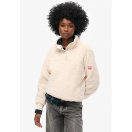 Fleecepullover Superdry "SUPER SOFT HENLEY", Damen, Gr. L, rice weiß, Sweatware, Obermaterial: 100% Polyester, unifarben, oversize normal, Rippbündchen, Sweatshirts