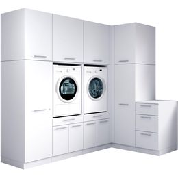 Mehrzweckschrank-Set LAUNDREEZY "Laundreezy, 9-tlg. Mehrzweckschrank-Set B/H/T 253/238/68 cm", weiß matt, B:253cm H:238cm T:68cm, Holzwerkstoff, Kastenmöbel-Sets, Breite 253 cm, Soft-Close-Funktion für Türen