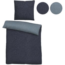 Wendebettwäsche Biberna "Hermal", blau, B/L: 155cm x 200cm, 1 Stk., 1 Stk., Flanell, B/L: 80cm x 80cm, 2 Stk., Flanell, Obermaterial: 100% Baumwolle, Bettwäsche, Flanell in Melangeoptik, Winterbettwäsche, Made in Germany