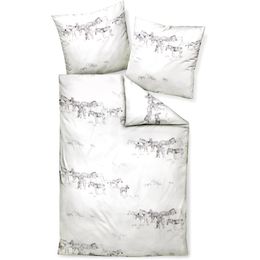 Bettwäsche Janine "moments98110 07", grau (naturell grau), B/L: 155cm x 220cm, 1 Stk., 1 Stk., Mako-Satin, B/L: 80cm x 80cm, Mako-Satin, Obermaterial: 100% Baumwolle, Bettwäsche, mit Reißverschluss