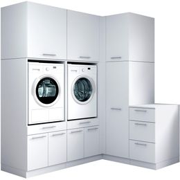 Mehrzweckschrank-Set LAUNDREEZY "Laundreezy, 6-tlg. Mehrzweckschrank-Set B/H/T 203/238/68 cm", weiß matt, B:203cm H:238cm T:68cm, Holzwerkstoff, Kastenmöbel-Sets, Breite 203 cm, Soft-Close-Funktion für Türen