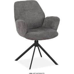 Esszimmerstuhl OMG DESIGN "Lisa", dunkelgrau, schwarz, B:62,5cm H:88,5cm T:63cm, Polyester, Stühle, Drehstuhl mit auto-return, Armlehnenstuhl