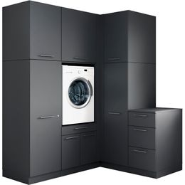 Mehrzweckschrank-Set LAUNDREEZY "Laundreezy, 7-tlg. Mehrzweckschrank-Set B/H/T 186/238/68 cm", anthrazit matt, B:186cm H:238cm T:68cm, Holzwerkstoff, Kastenmöbel-Sets, Breite 186 cm, Soft-Close-Funktion für Türen
