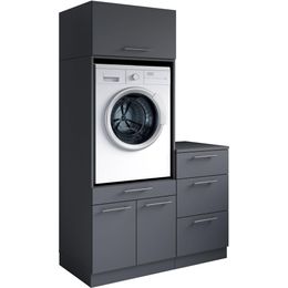 Mehrzweckschrank-Set LAUNDREEZY "Laundreezy, 3-tlg. Mehrzweckschrank-Set B/H/T 118/200/68 cm", anthrazit matt, B:118cm H:200cm T:68cm, Holzwerkstoff, Kastenmöbel-Sets, Breite 118 cm, Soft-Close-Funktion für Türen