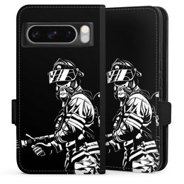 DeinDesign Google Pixel 8 Pro Handy Klapph&uuml;lle Handyh&uuml;lle aus Kunst Leder schwarz Flip Case Fire Fighter Fire Fighters Life Saver Sideflip mit Lasche