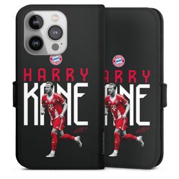 DeinDesign iPhone 14 Pro Handy Klapph&uuml;lle Handyh&uuml;lle aus Kunst Leder schwarz Flip Case Fc Bayern M&uuml;nchen Official Licensed Product Harry Kane Sideflip mit langer