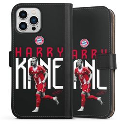 DeinDesign iPhone 13 Pro Max Handy Klapph&uuml;lle Handyh&uuml;lle aus Kunst Leder schwarz Flip Case Fc Bayern M&uuml;nchen Official Licensed Product Harry Kane Sideflip mit 