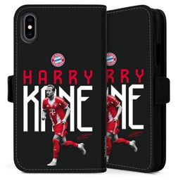 DeinDesign iPhone X Handy Klapph&uuml;lle Handyh&uuml;lle aus Kunst Leder schwarz Flip Case Fc Bayern M&uuml;nchen Official Licensed Product Harry Kane Sideflip mit langer 