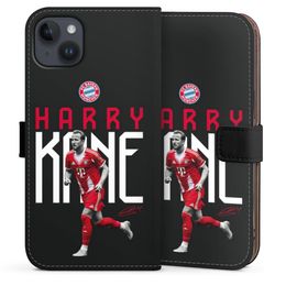 DeinDesign iPhone 14 Plus Handy Klapph&uuml;lle Handyh&uuml;lle aus Kunst Leder schwarz Flip Case Fc Bayern M&uuml;nchen Official Licensed Product Harry Kane Sideflip mit 