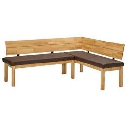 Eckbank MASSIVLINE & MORE "Roberto", braun (braun, kernbuche), B:194cm H:85cm T:57cm, Kunstleder, Massivholz, Sitzbänke, Massivholz
