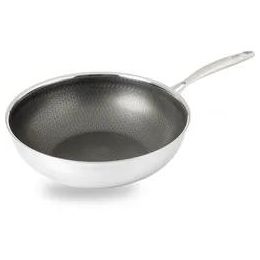 Wok HENSSLERS, silber (edelstahlfarben), B:29cm H:12,5cm L:51cm Ø:28cm, Pfannen, 3-Schicht Materia, Wabenstruktur und Antihaftbeschichtung, Induktion