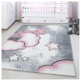 Kinderteppich Ayyildiz TEPPICHE "Kids 580" Gr. 4, pink (pink, grau), B:160cm H:12mm L:230cm, Kunstfaser, Teppiche, auch in rund, Teddybär, Sterne Design, Kurzflor