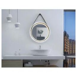 Badspiegel Talos "Golden Summer", schwarz, Ø:55cm, Aluminium, Spiegel, Durchmesser 55 cm, mit LED-Beleuchtung
