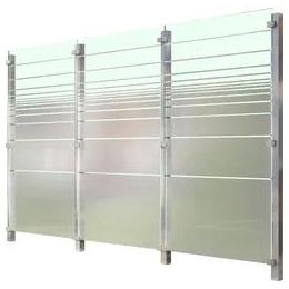 Zaun STAKET PRO, silber (silberfarben), Pfosten: 4 Stk., Edelstahl, Glas, Zaunelemente, Glaszaun, Gesamtl&auml;nge: 3,32 m, 4 Pfosten