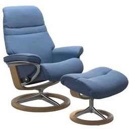 Relaxsessel stressless "Sunrise", blau (lazuli blau), Leder BATICK, Sessel, mit Signature Base, Größe M, Gestell Eiche