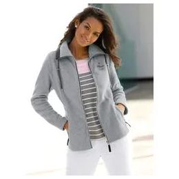 Fleecejacke Casual Looks, Damen, Gr. 42, grau (hellgrau, meliert), 100% Polyester, unifarben, Jacken Fleecejacke