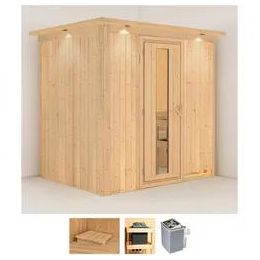 Sauna Karibu "Bedine", beige (naturbelassen), Saunaofen, integrierte Steuerung, 9 kW, Saunen, Ofen 9 kW integr. Strg