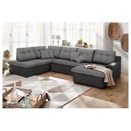 Wohnlandschaft Home Affaire "Föhr U-Form", grau (hellgrau), B:310cm H:75cm T:200cm, 100% Polyester PRIMABELLE/Webstoff;100% Polyester Melrose/Struktur grob;100% Polyester Luxus-Microfaser/Struktur, Sofas, wahlweise mit Bettfunktion