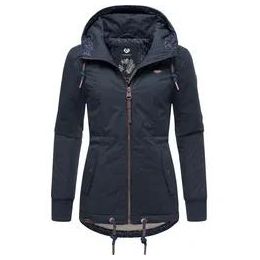 Winterjacke Ragwear "YM-Danka", Damen, Gr. L (40), blau (jeansblau), Außenmaterial: 100% Polyester, Innenfutter: 100% Polyester, Wattierung: 100% Polyester, tailliert hüftbedeckend, hoch geschlossener Ausschnitt, Ärmel ohne Ärmelschlitz Rippstrickbündchen, Jacken, stylische Winter Outdoorjacke mit Kapuze