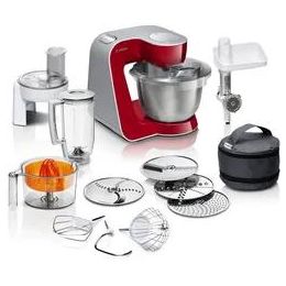 Bosch Küchenmaschine "Serie 4 MUM56740, Durchlaufschnitzler/Mixer/Fleischw./Zitr.presse, rot", rot (deep rot), B:28cm H:28,2cm T:27,1cm, Küchenmaschinen, Schüssel 3,9l Edelstahl, spülm.fest, 4 Scheiben, 3 Rührwerkzeuge, Topseller