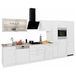 Küchenzeile KOCHSTATION "KS-Utah", weiß (küche: weiß, korpus: weiß, arbeitsplatte: eiche sonoma), B:390cm T:60cm, Komplettküchen-Sets, ohne E-Geräte, Breite 390 cm