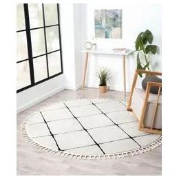 Hochflor-Teppich "Moroccan Square", schwarz-weiß (weiß, schwarz), B:190cm H:24mm L:190cm Ø:190cm, Polyester, Polypropylen (PP), MyFlair MÖBEL & ACCESSOIRES, Teppiche, modern, marokkanisches Design, Rauten Muster, weich, mit Fransen
