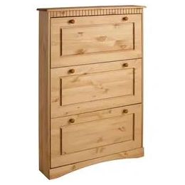 Schuhschrank Home Affaire "Rustic", beige (gelaugt, geölt), Für 9-11 Paar Schuhe, Schränke, aus massiver Kiefer, 3 Schuhklappen, für 9-11 Paar, Kassettenoptik