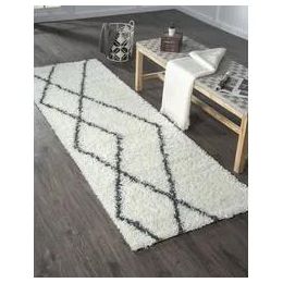 Hochflor-L&auml;ufer "My Shaggy Raute", beige (creme, dunkelgrau), B:80cm H:37mm L:200cm, Polypropylen (PP), MyFlair M&Ouml;BEL & ACCESSOIRES, Teppiche, Shaggy, Scandi Rauten Design, leicht gl&auml;nzend, extra flauschig