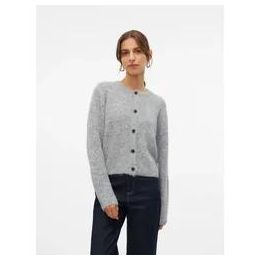 Véro Moda Strickjacke VERO MODA "VMNOVAH LS O-NECK BUTTON CARDI GA NOOS", Damen, Gr. XS, grau (medium grau melange), Strick, Obermaterial: 70% Polyester, 21% Nylon, 8% Wolle, 1% Elasthan, unifarben, regular fit hüftlang, Rundhals, Strickjacken