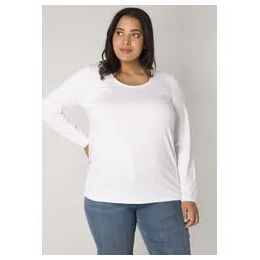 Langarmshirt Base Level Curvy, Damen, Gr. 48, wei&szlig;, Web, Obermaterial: 96% Viskose, 4% Elasthan, unifarben, regular fit h&uuml;ftbedeckend, Rundhals, Shirts Langarmshirt, mit Rundhalsausschnitt