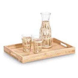 Servierplatte zeller PRESENT "Stripes", beige (natur), B:30,5cm H:4,5cm L:45,7cm, Holzwerkstoff, Servierplatten, Gummibaumholz FSC zertifiziert