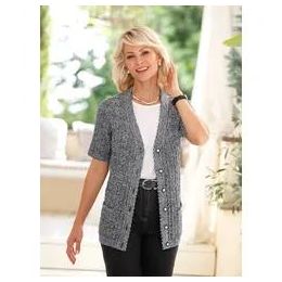 Ajourstrickjacke Classic Basics, Damen, Gr. 38, grau (schwarz, hellgrau, meliert), 53% Polyacryl, 47% Baumwolle, meliert, unifarben, Strickjacken