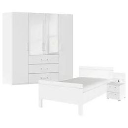 Schlafzimmer-Set Rauch "Komplettschlafzimmer Schlafzimmer EVELYN", weiß (alpinweiß), Bett 120x200cm + ohne Matratze, B/H: 120cm x 200cm, Bett 120x200cm, Holzwerkstoff, Schlafzimmermöbel-Sets, Schrank und Bett in 2 Breiten, Nachttisch mit Paneel MADE IN GERMANY