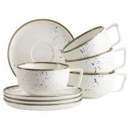 Mäser Tasse MÄSER "Kaffeetassen-Set Pinta, aus Porzellan", weiß (weiß, blau), B:11,5cm H:5cm Ø:9cm, Porzellan, Trinkgefäße, Kaffeetasse, 8er Set, bestehend aus 4 Tassen und 4 Untertassen
