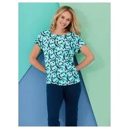 Schlupfbluse CLASSIC BASICS, Damen, Gr. 46, blau (marine, blaugrün, bedruckt), 100% Polyester, geblümt, gemustert, mehrfarbig, Rundhals, Blusen