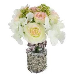 Kunstblume I.GE.A. "Bouquet Rosen Hortensie in Vase", rosa (hellrosa), B:22cm H:30cm L:22cm, Polyester, Kunstpflanzen, Rosenstrauß Rose Blumen Dekoblumen Künstlich Blumenstrauß Blumenstrauß
