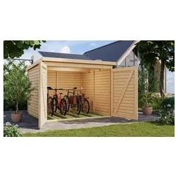 Fahrradbox Karibu "Fahrradgarage 4 Solar", beige (naturbelassen), B:212,5cm H:167cm T:216,5cm, Holzwerkstoff, Aufbewahrungsboxen, in verschiedenen Farben, mit Solarkit, BxTxH: 212,5x216,5x167 cm