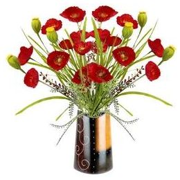Kunstblume I.GE.A. "Mohnblumenbusch in Vase aus Keramik", rot, B:26cm H:47cm L:14cm, Polyester, Kunstpflanzen, Blumen Mohnblume Mohn Mohnbusch Bouquet Strauß Seidenblumenstrauß